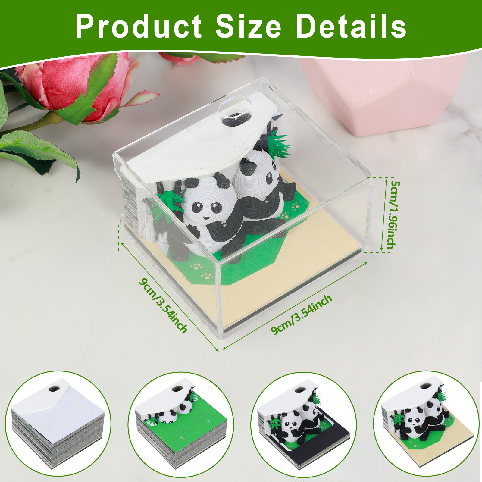 3D Calendar Memo Pad Creative Desk Panda Notes DIY Paper Carving Art ...