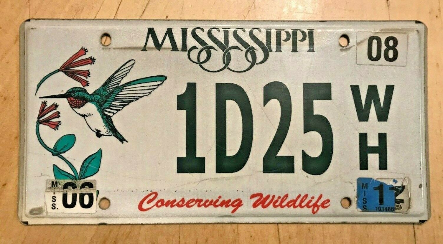 MISSISSIPPI CONSERVING WILDLIFE HUMMINGBIRD AUTO LICENSE PLATE " 1 D 25 ...