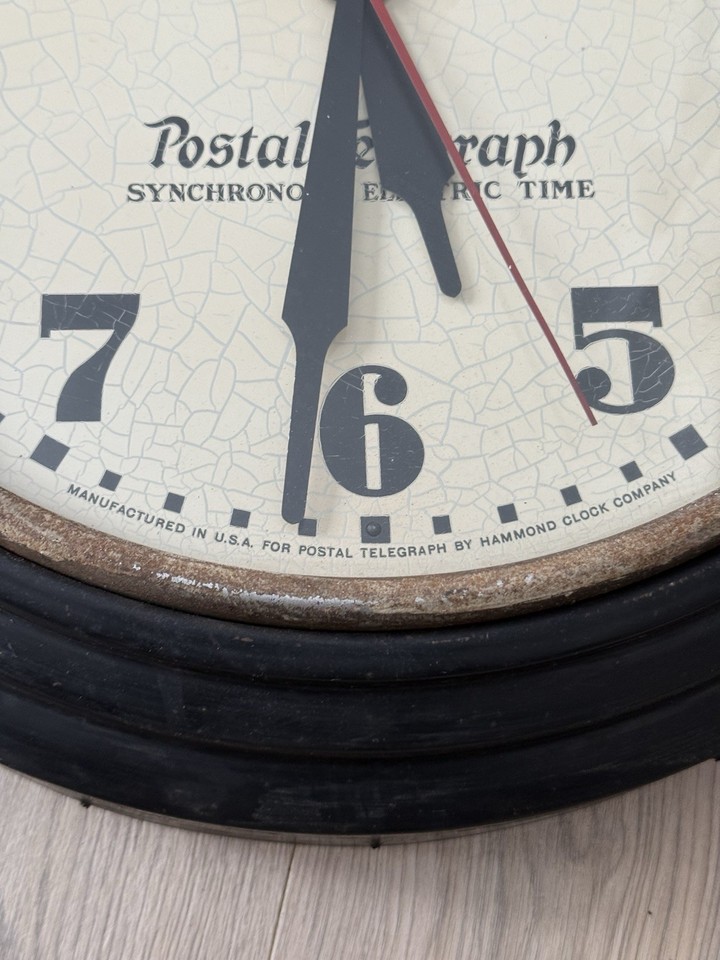 POSTAL TELEGRAPH SYNCRONOUS ELECTRIC TIME CLOCK-ART DECO-USA-LARGE 20 ...