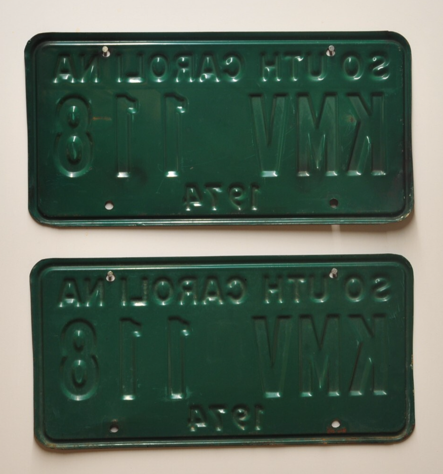 Pair of Vintage South Carolina License Plate "KMV 118" Heavy Metal 1974 ...