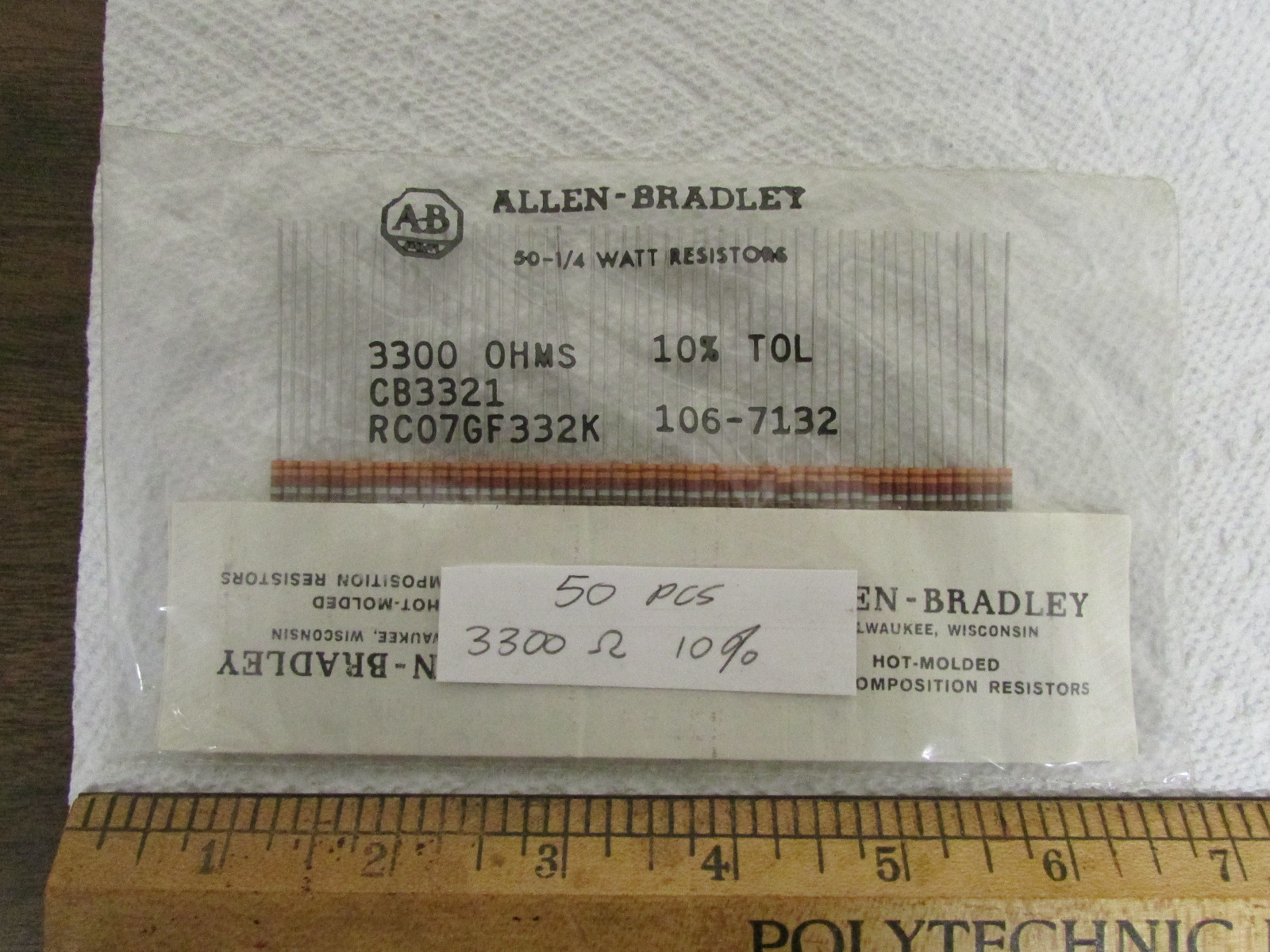 50 Pieces Allen-Bradley Carbon Composition Resistors 3300 Ohm 10% 1/4 ...