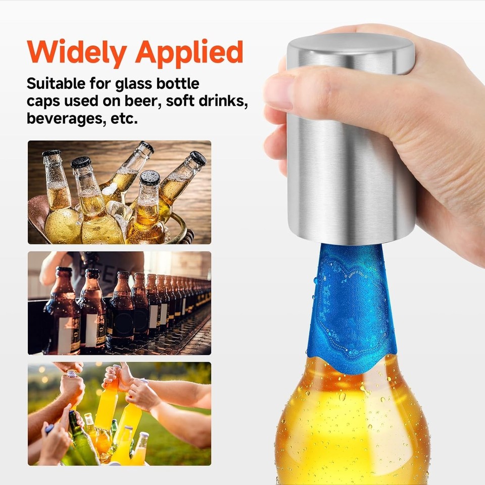 Push Down Beer Bottle Opener Magnetic Automatic Stainless Steel Lid ...