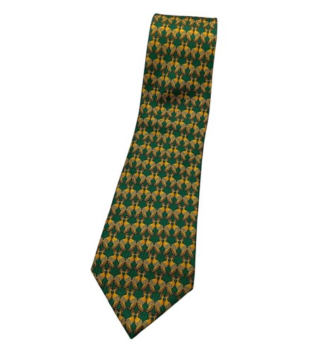 DAKS Men's 100% Silk Necktie LUXURY Tie Green Gold Bird W:3.7" EUC | eBay