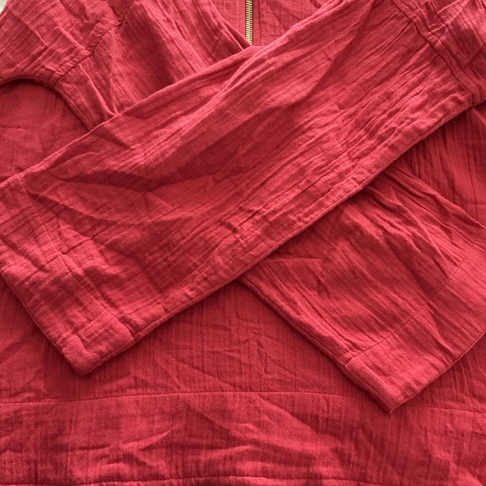 Soft Surroundings Kemia Gauze Tunic Top Sz XL Red 1/2 Zip Cotton Hoodie ...