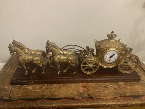 Vintage UNITED Gold Spelter 4 Horse Carriage/Coach Mantel Electric ...