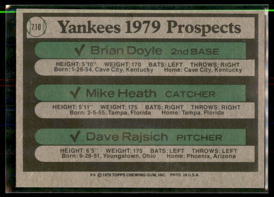 1979 Topps Yankees 1979 Prospects (Doyle / Heath / Rajsich) RC #710 | eBay