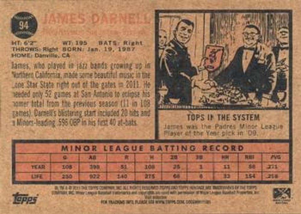 2011 Topps Heritage Minor League #94 James Darnell (Prospect / Rookie ...