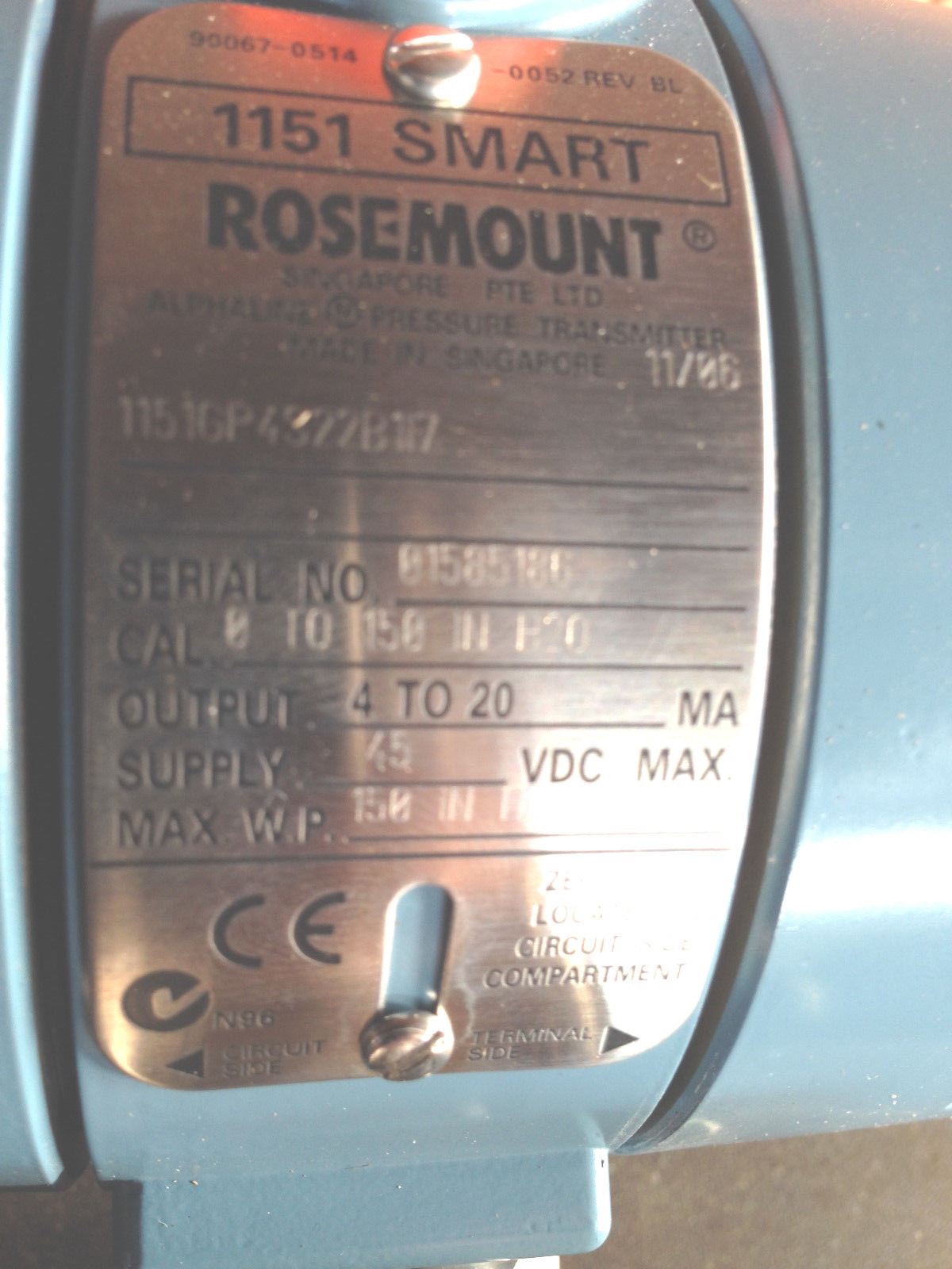 Rosemount 1151GP Smart Pressure Transmitter (0 to 150in 37.3kpa ...