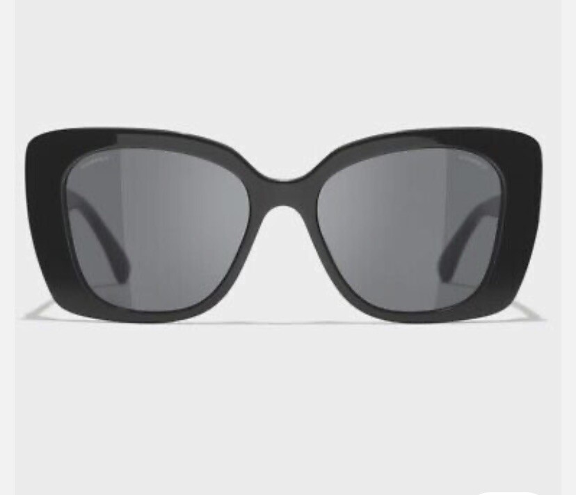 CHANEL CH5422B Black Logo Sunglasses, Black Acetate w/ Strass ...