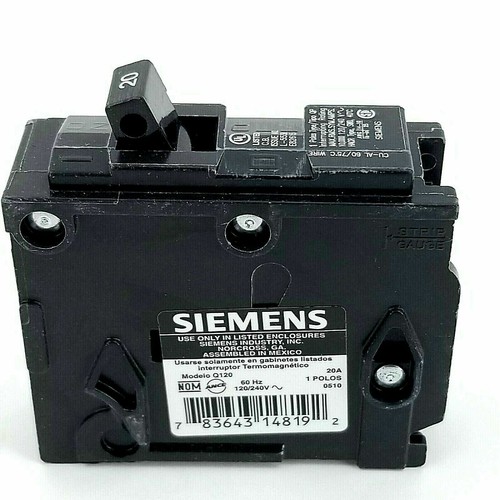 Siemens Q120 20 Amp Single-Pole Type QP Circuit Breaker Plug On New 2 ...