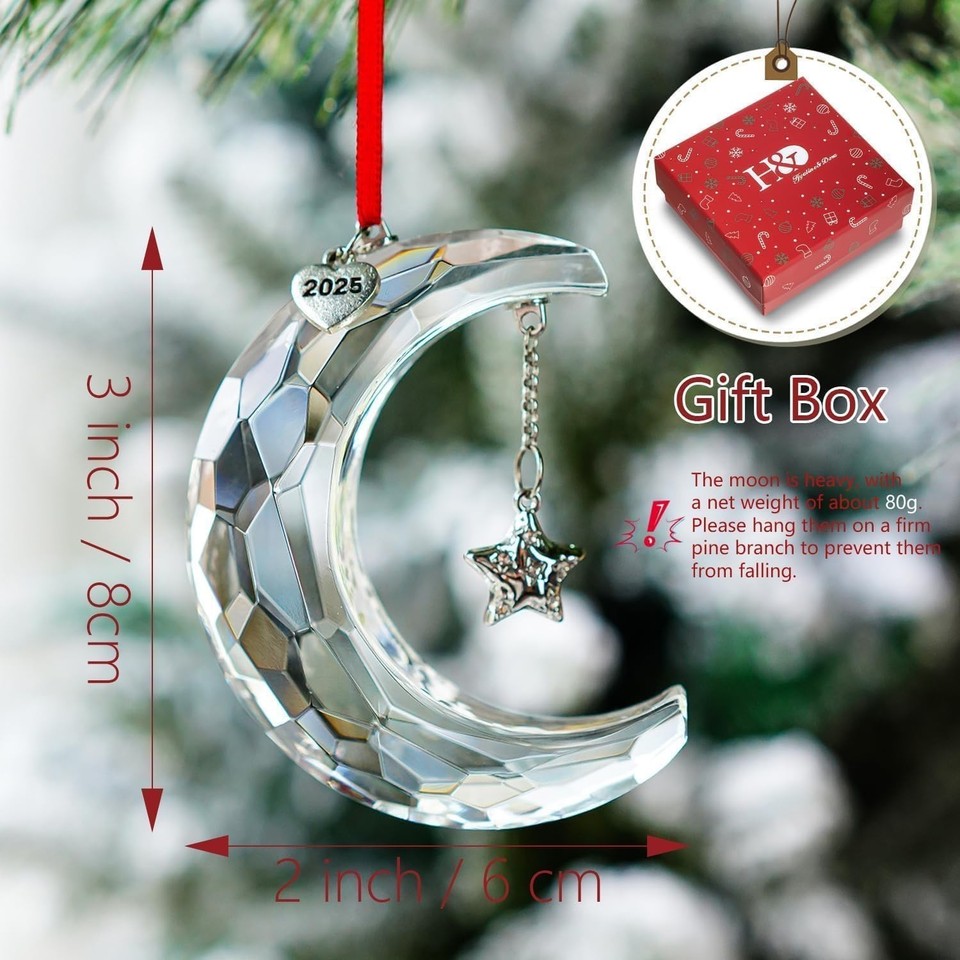 Christmas Moon Ornament Suncatcher Crystal Holiday Magic Clear Crystal ...