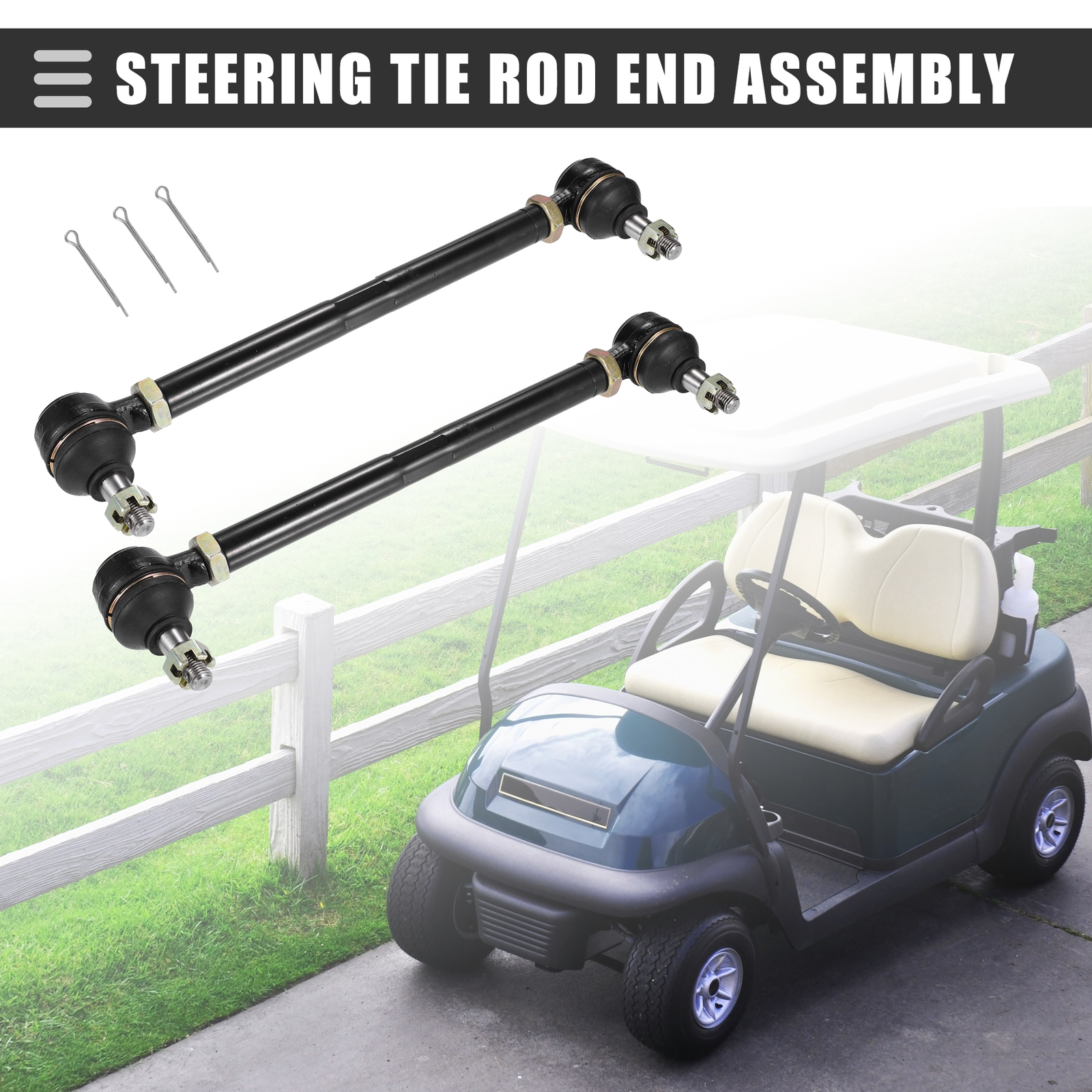 EZGO TXT Golf Steering Tie Rod End Assembly with Shaft | Black | Metal ...