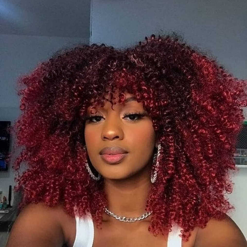 Ombre Burgundy Synthetic Curly Wigs Shoulder Length Glueless Afro Wig ...