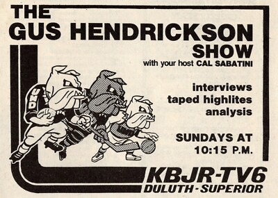 1980 KBJR TV AD~GUS HENDRICKSON SHOW host CAL SABATINI U of Minnesota ...