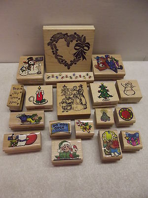 18 WOOD MOUNTED RUBBER STAMPS CHRISTMAS PSX HERO ARTS SKY KIDS STAMP ...
