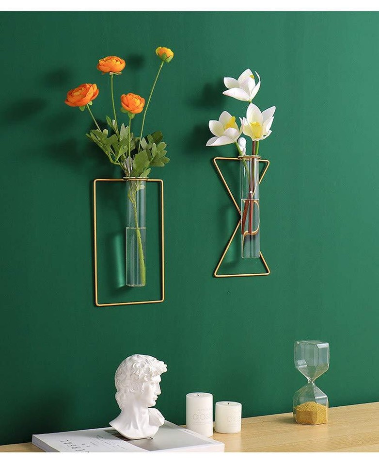 Nordic Wall Vase Hanging Geometric Gold Flower Vase Wall Mount Metal ...