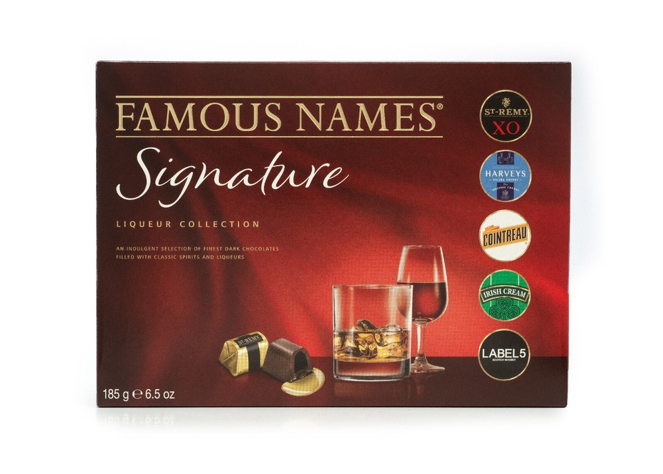 Famous Names Signature Liqueur Chocolates 185g Dark Chocolate Spirit ...