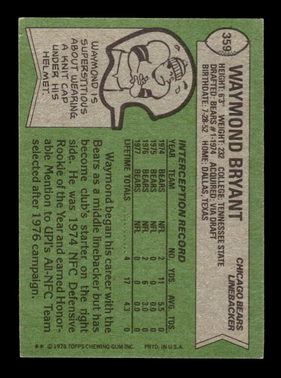 WAYMOND BRYANT SIGNED 1978 TOPPS FOOTBALL #359 INSCRIBED "TO: WILSON ...