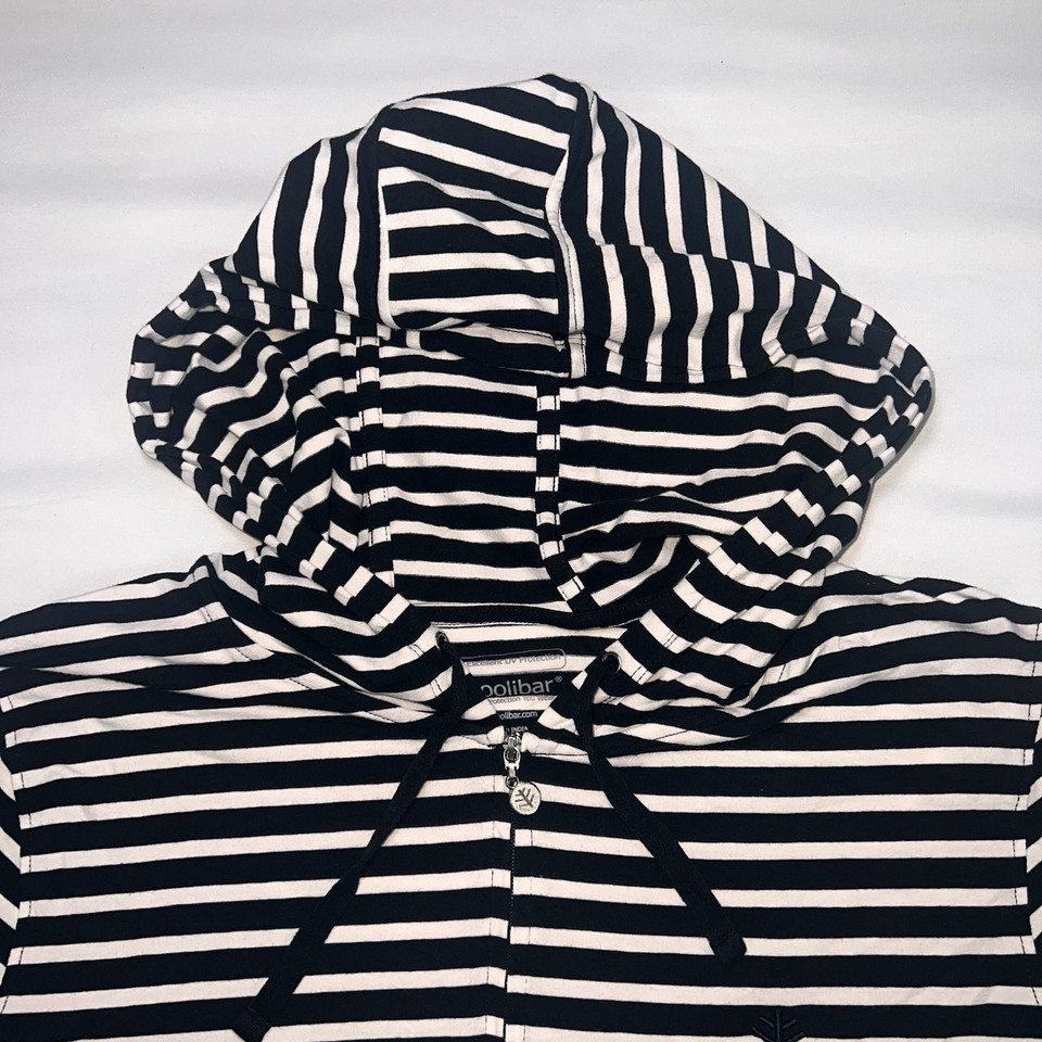COOLIBAR Cabana Hoodie Size M Black White Striped UPF 50 Cover Up Swim ...