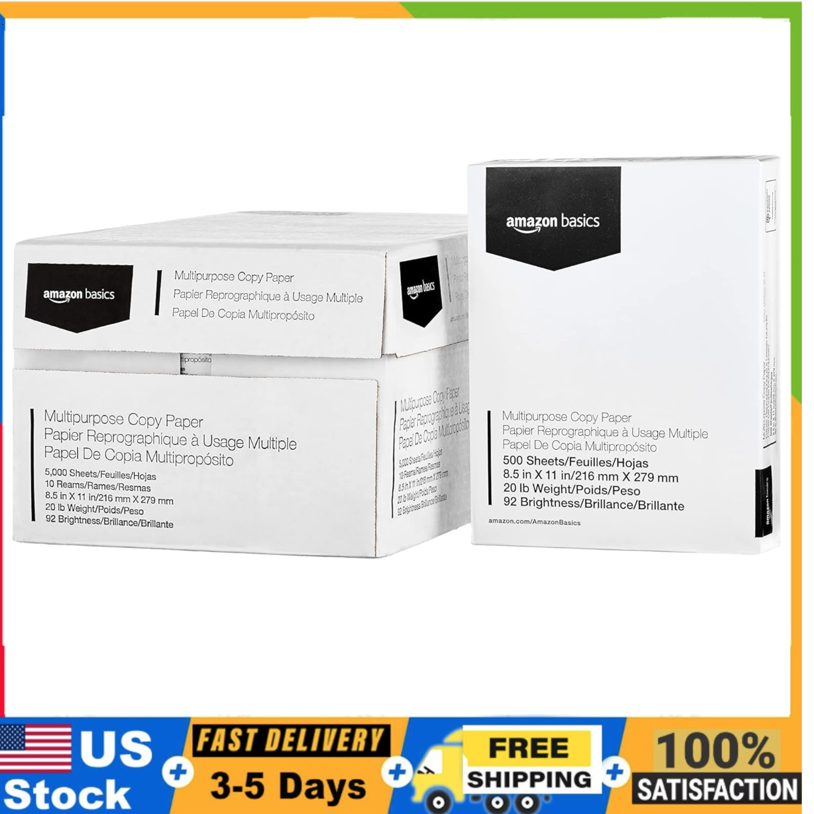 Amazon Basics Copy Paper 8.5x11, 20 lb, 92 Bright White, 10 Reams (5000 ...