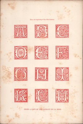 1853 MEDIAEVAL ALPHABET antique art print 16TH CENTURY FONT: Romant De ...