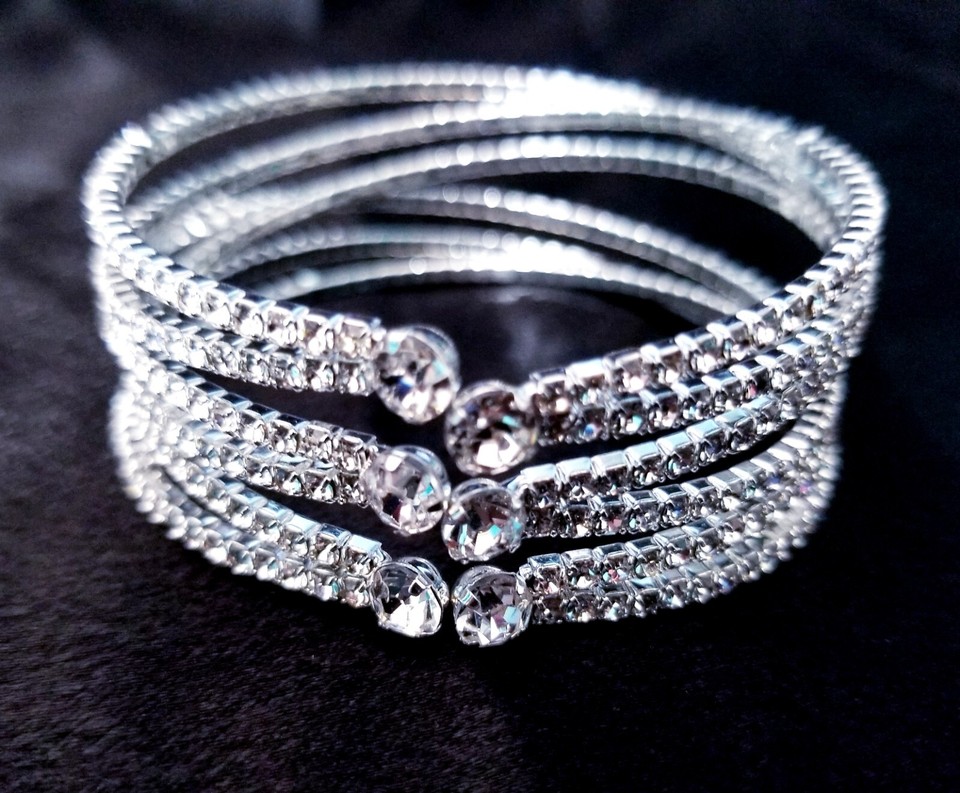 Silver Rhinestone Cuff Bangle Bracelet Crystal Jewelry Prom Pageant ...