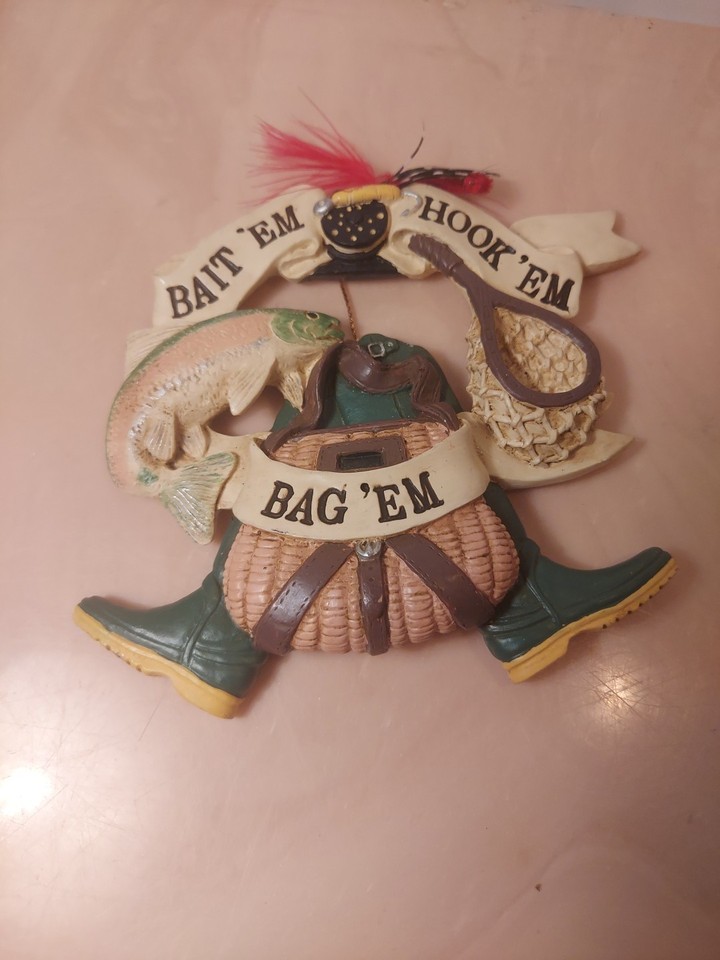 Vtg Christmas Tree Ornament Fishing Fish Theme Lot Sign Craft Tales ...