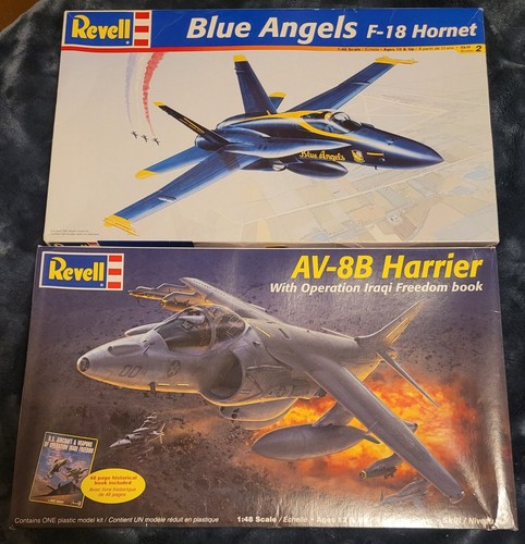 REVELL 1/48 AV-8B HARRIER & IRAQI FREEDOM book And F-18 BLUE ANGEL kit ...