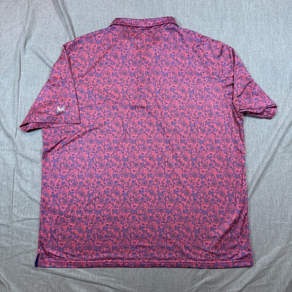 Maelreg Performance Polo Shirt Mens 3XL Pink Blue Paisley Floral Golf ...