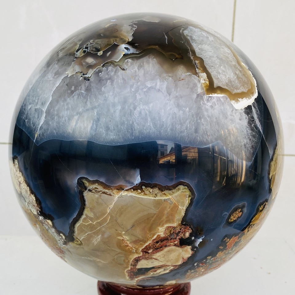 Natural Rare Volcanic Agate Crystal Sphere UV Reactive Gemstone Healing ...