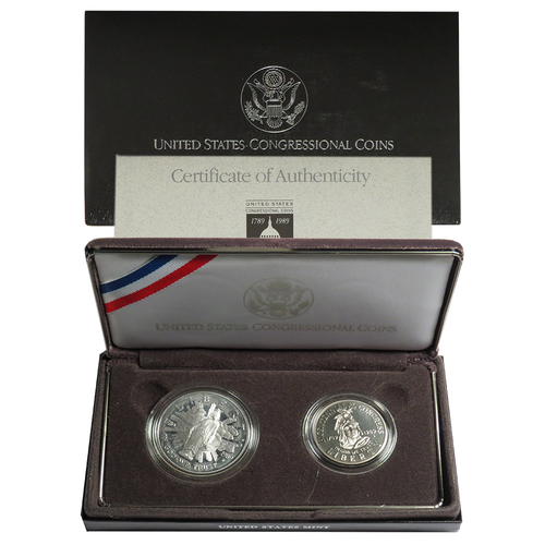 1989-S Proof Silver United States Congressional 2 Coin Set Commem. Box ...