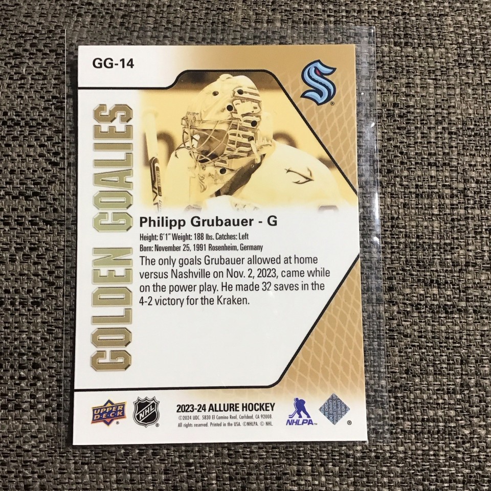 2023-24 UD Allure Golden Goalies Philipp Grubauer | eBay