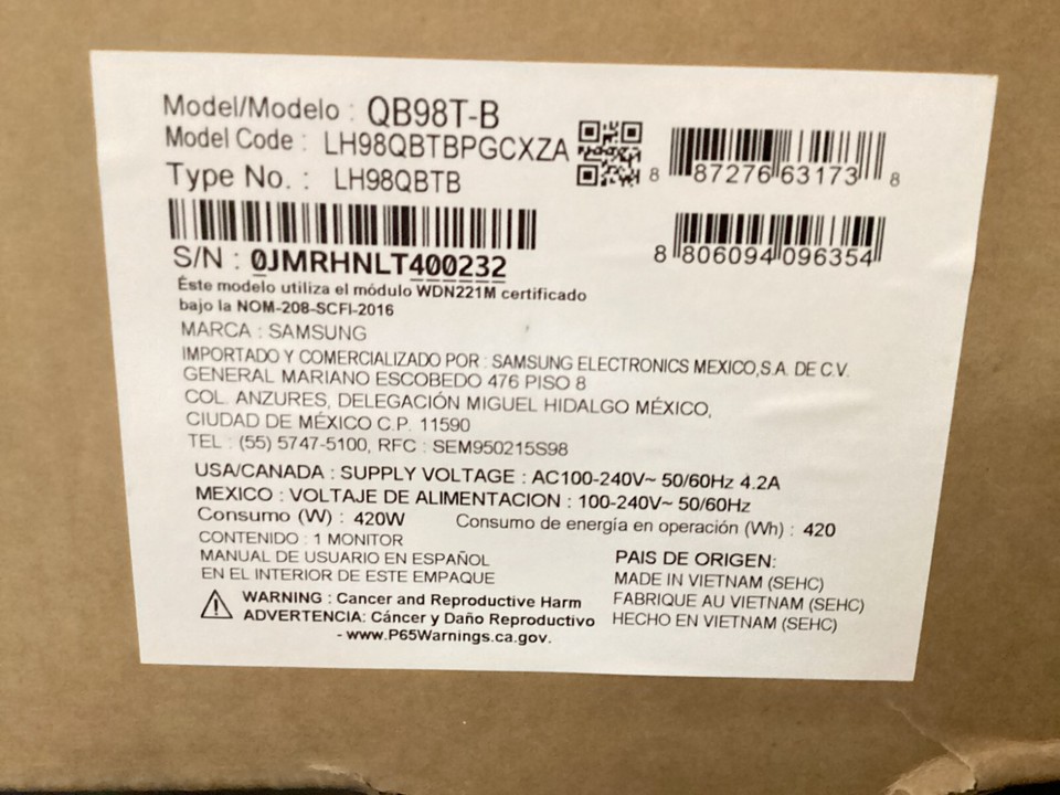 Samsung 98" QB98T-B 4K UHD LCD Commercial Signage LED Display | 2160p ...