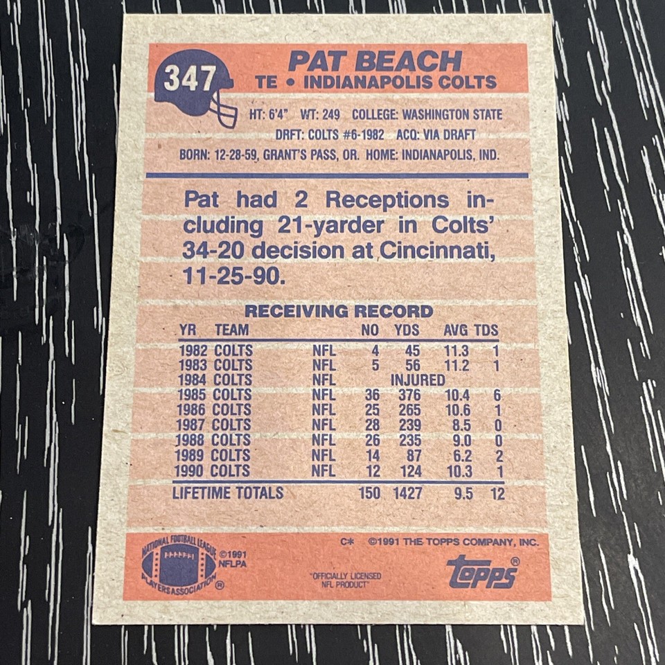 1991 Topps #347 PAT BEACH Indianapolis Colts | eBay