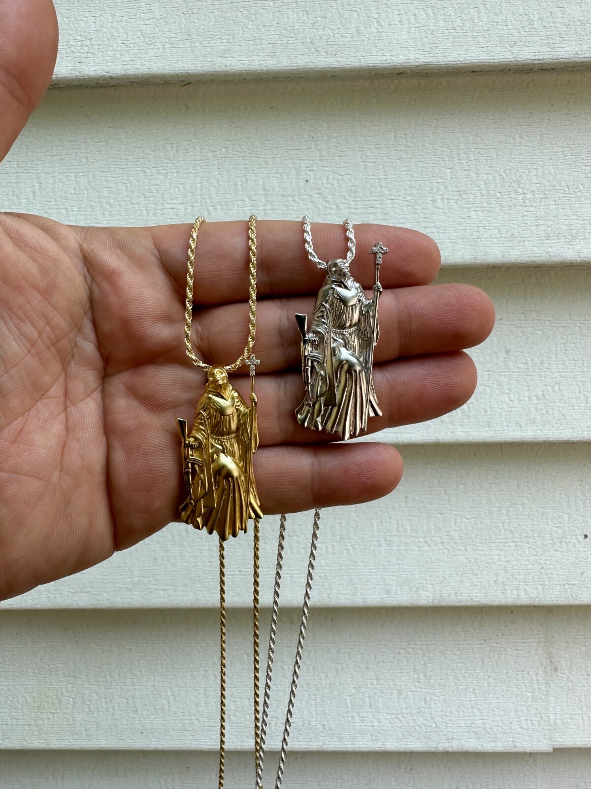 Santa Muerte Grim Reaper Death Pendant W. AK47 925 Silver / Gold Plated ...