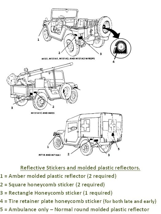 M151A2 - Molded plastic amber reflectors, sticky back 2 piece Kit USGI ...