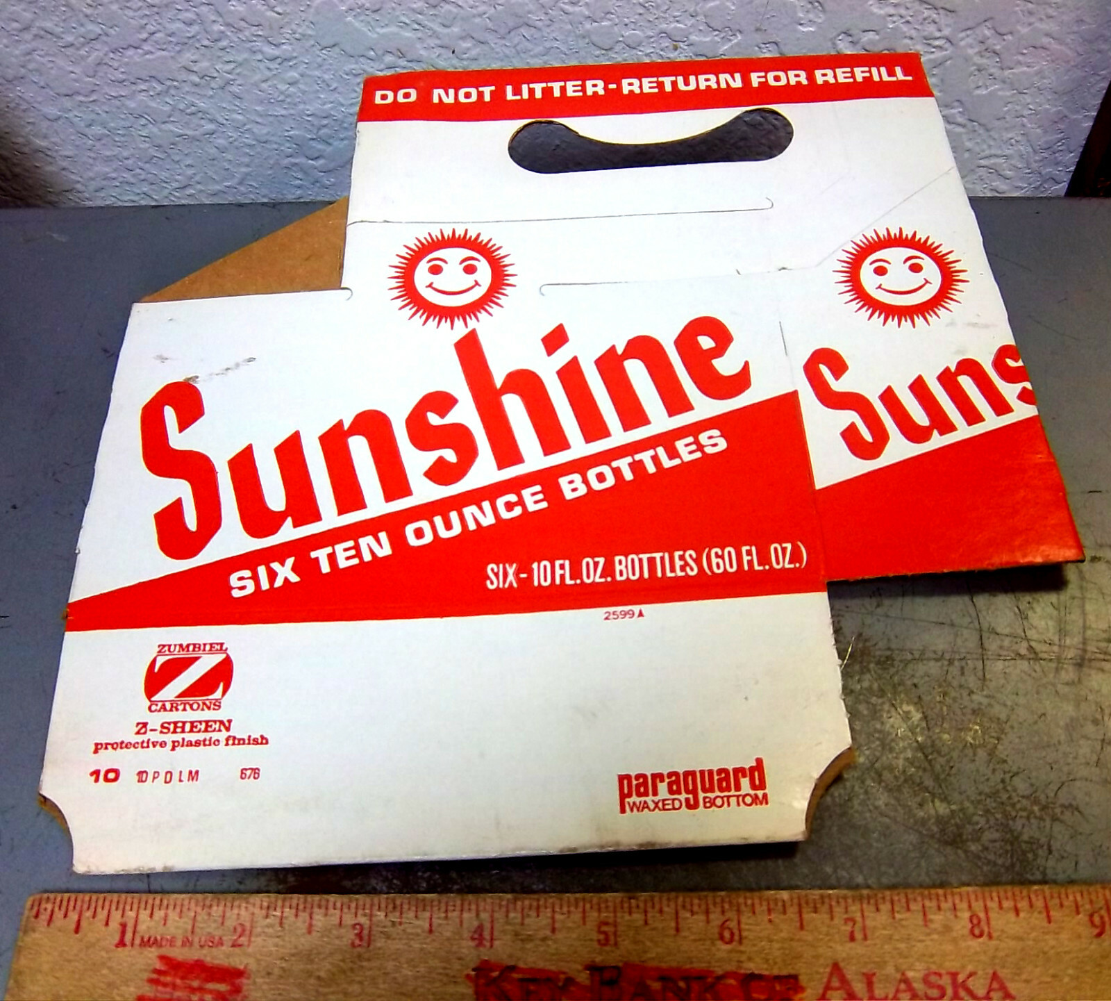 1960s SUNSHINE Soda bottle six pack container / carton, NEW old stock ...