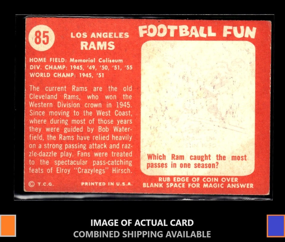 1958 Topps #85 Los Angeles Team Card Rams Los Angeles Rams EX | eBay
