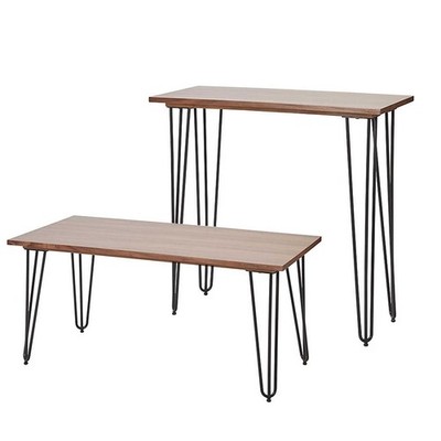 Industrial Coffee Table Console Side Wood Table Walnut Metal Legs Size ...