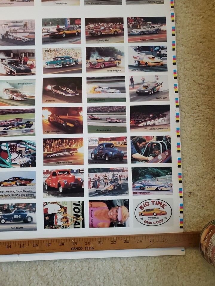 Vintage 1991 Big Time Drag Cards Drag Racing Cards 26x40" Uncut Sheet ...