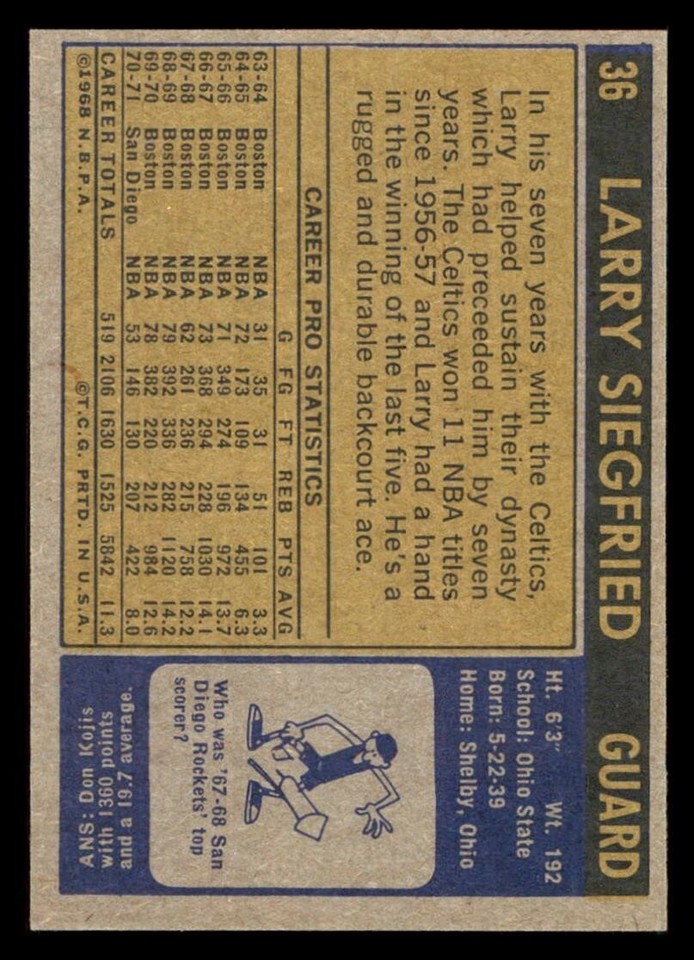 1971 Topps Basketball #36 Larry Siegfried NM/MT+ *d3 | eBay