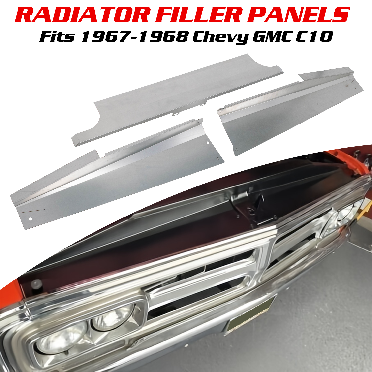 Radiator Filler Panels Smooth Steel Fits 1967-1968 Chevy GMC C10 3 ...