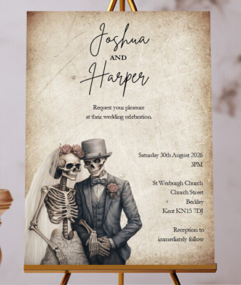 Wedding Invitation Invite Day Night, RSVP, Gift Poem, Goth, Skeleton ...