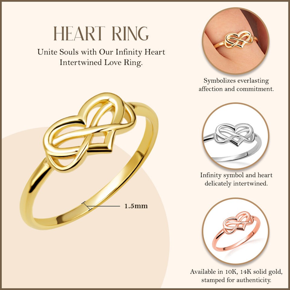 Gold Infinity Heart Intertwined Love Ring (Available in Yellow/Rose ...