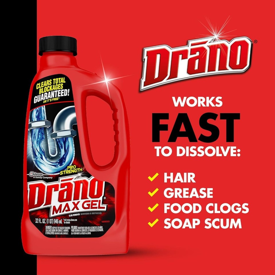 Drano Max Gel Drain Clog Remover and Cleaner for Shower or Sink Drains ...