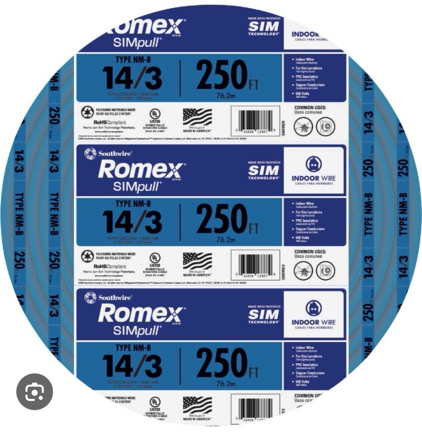 14/3 Copper Wiring - 250 Ft 14/3 ROMEX OR CERROMAX brand - Blue or ...