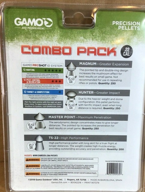 Gamo Combo Pack Assorted 22 Cal Airgun Ammo Precision Pellets ...