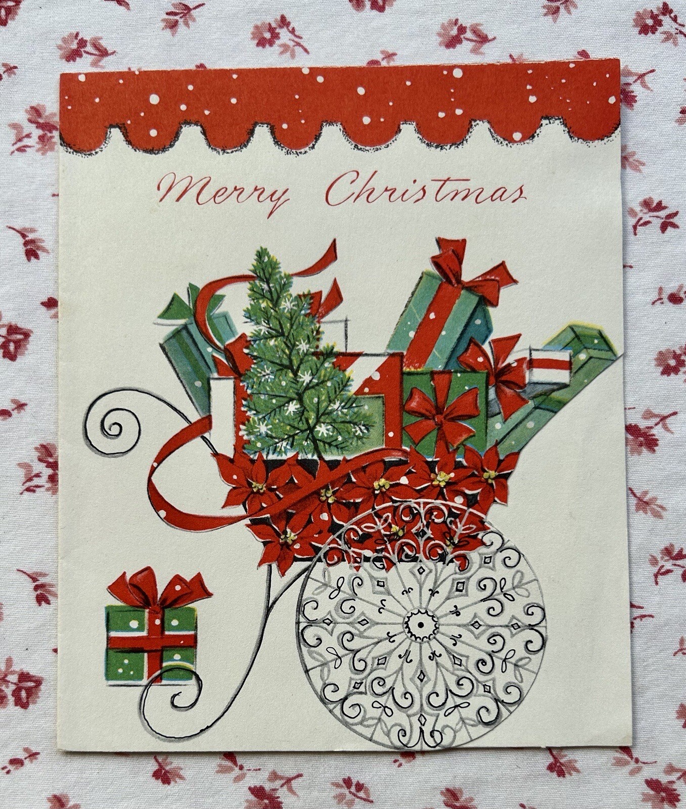 Vintage Mid Century Die-Cut Christmas Gifts Ornate Cart Art Guild ...