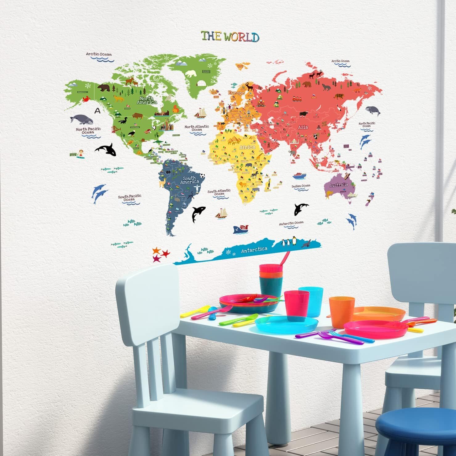Large Removable World Map Wall Sticker Kids Room Educational Decor Peel ...