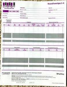 NEPSY-II Neuropsychological Test for Children Record Form (Ages 3-4 ...